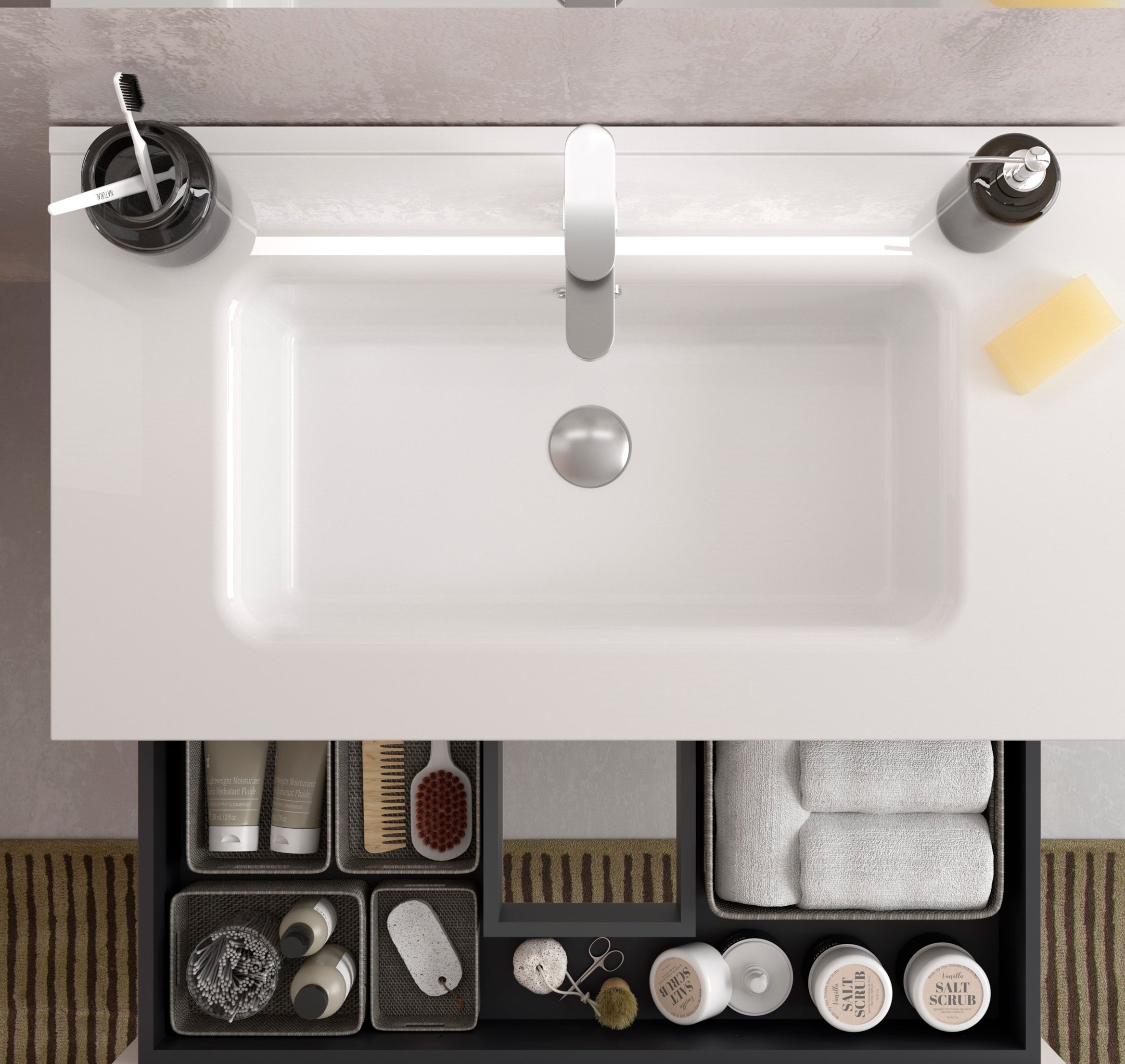 SALGAR BEQUIA Mueble de Baño con Lavabo Color Nogal Maya — Bañoidea