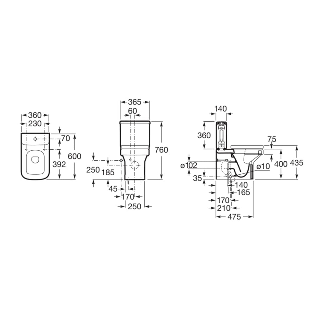 ROCA A34278W000 DAMA Taza Compacta | Salida Dual | Inodoro Tanque Bajo ...