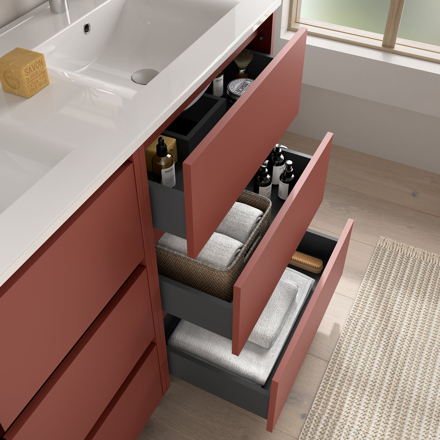 Mueble de Baño SALGAR 106291 NOJA 120 cm 6 Cajones Color Rojo Mate ...