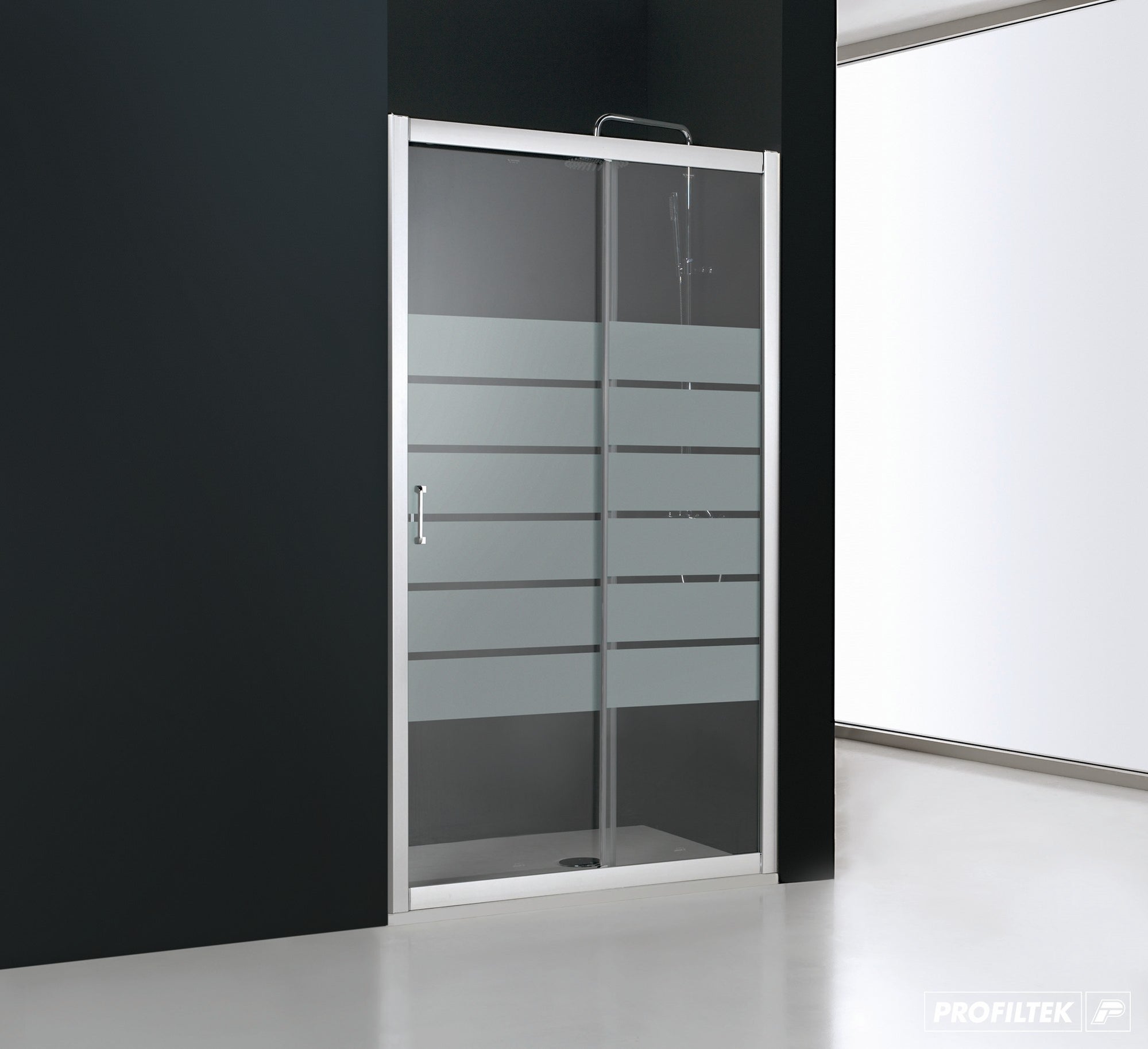 Mampara corredera PROFILTEK SPRING Perfil Plata Brillo Vidrio Decorado - Compra online — Bañoidea