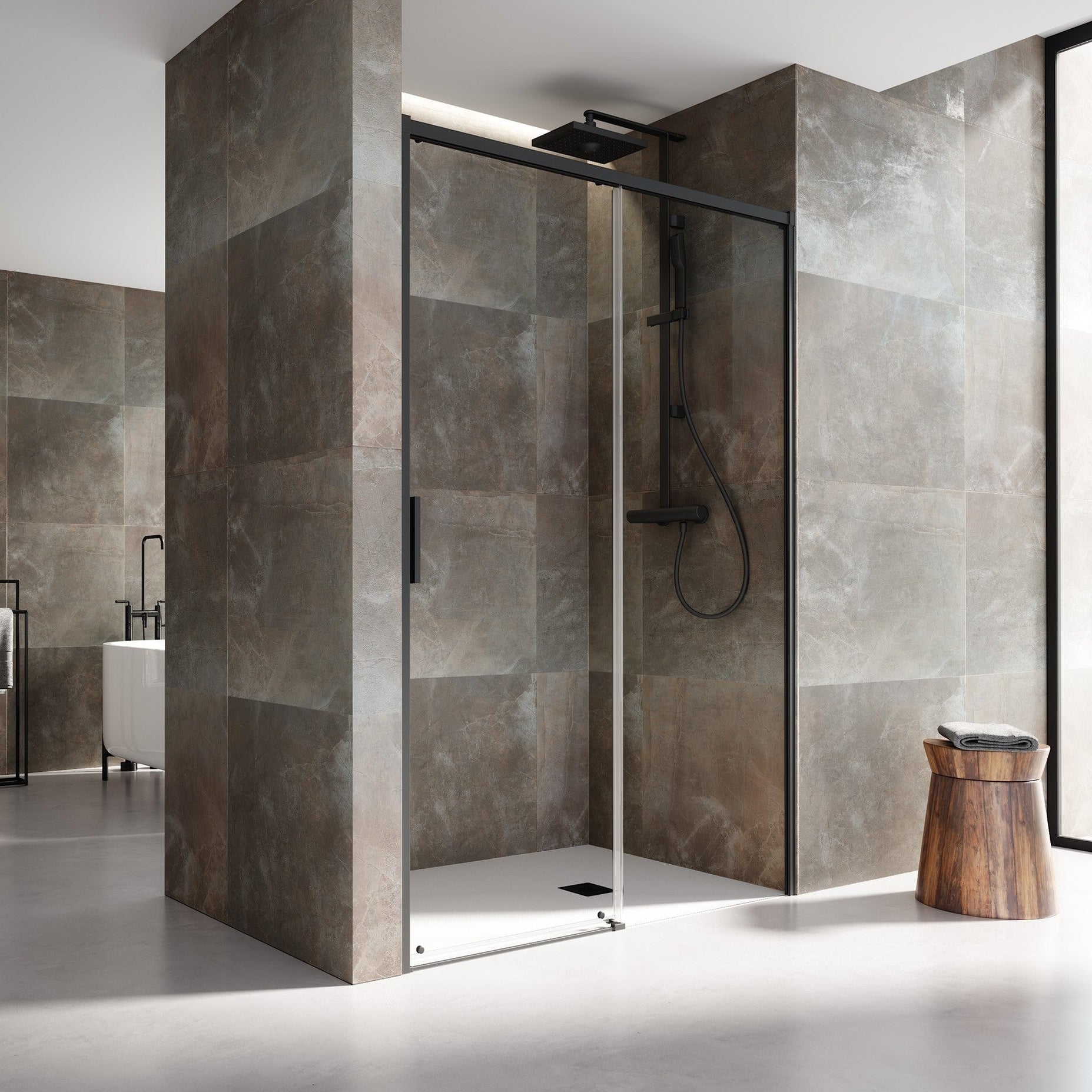 Mampara corredera PROFILTEK SALMA Perfil Negro Vidrio Transparente - Mejor Precio — Bañoidea