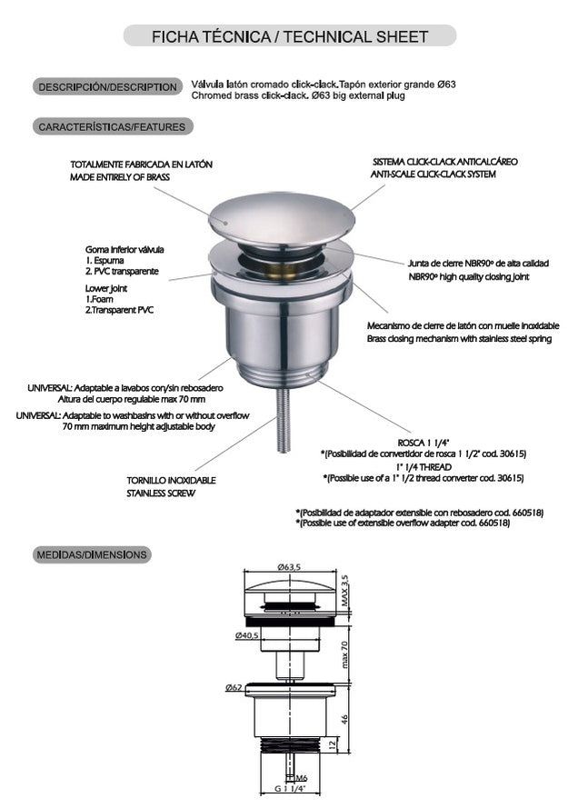 Click Clack Valve Matte White - SKY BATH VAL001/BL — Bañoidea